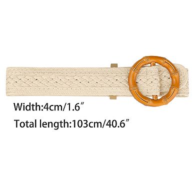 Women's Vintage Round Buckle Woven Belts Boho Waist Belt For Dress