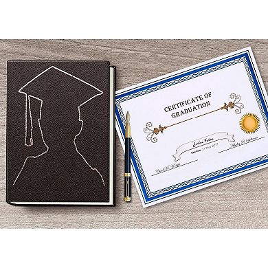 50 Pack Blank Certificate Award Printer Paper Blue Foil Border 8.5" X 11"