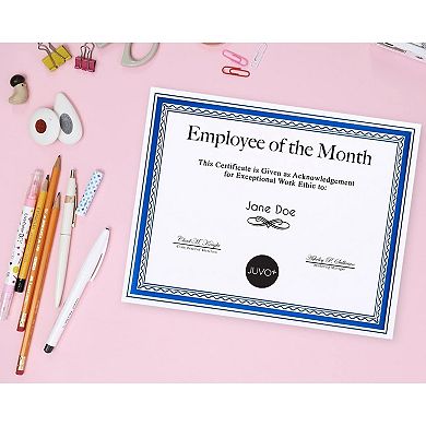 50 Pack Blank Certificate Award Printer Paper Blue Foil Border 8.5" X 11"