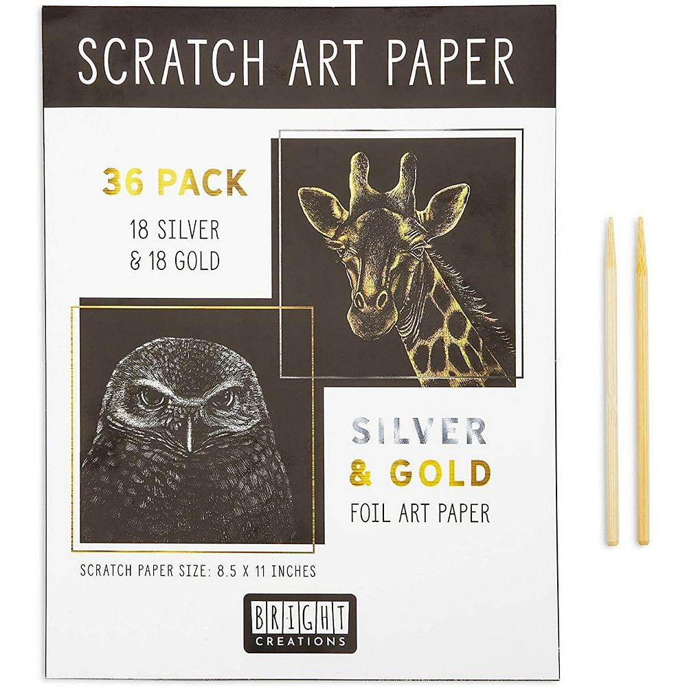 36 Scratch Sheets With 2 Wooden Styluses For Art (8.5 X 11 In)