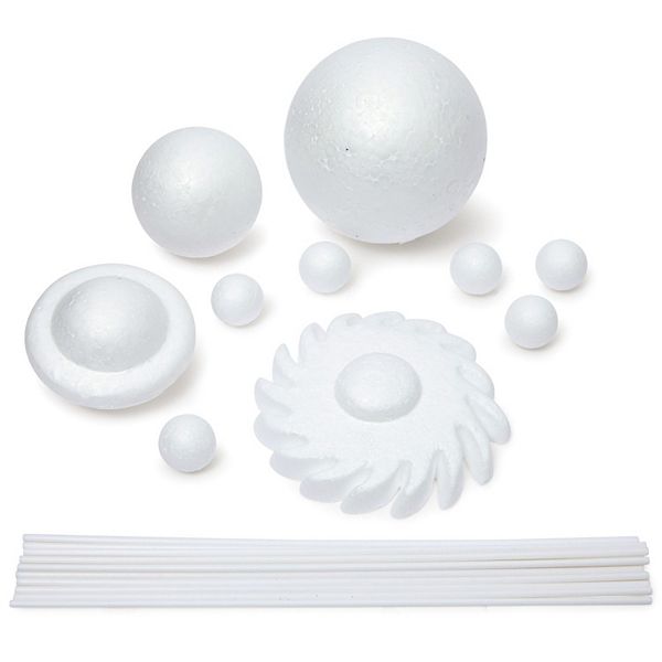 22 Piece 3d Solar System Model Kit For Crafts, White Foam Balls And Dowels