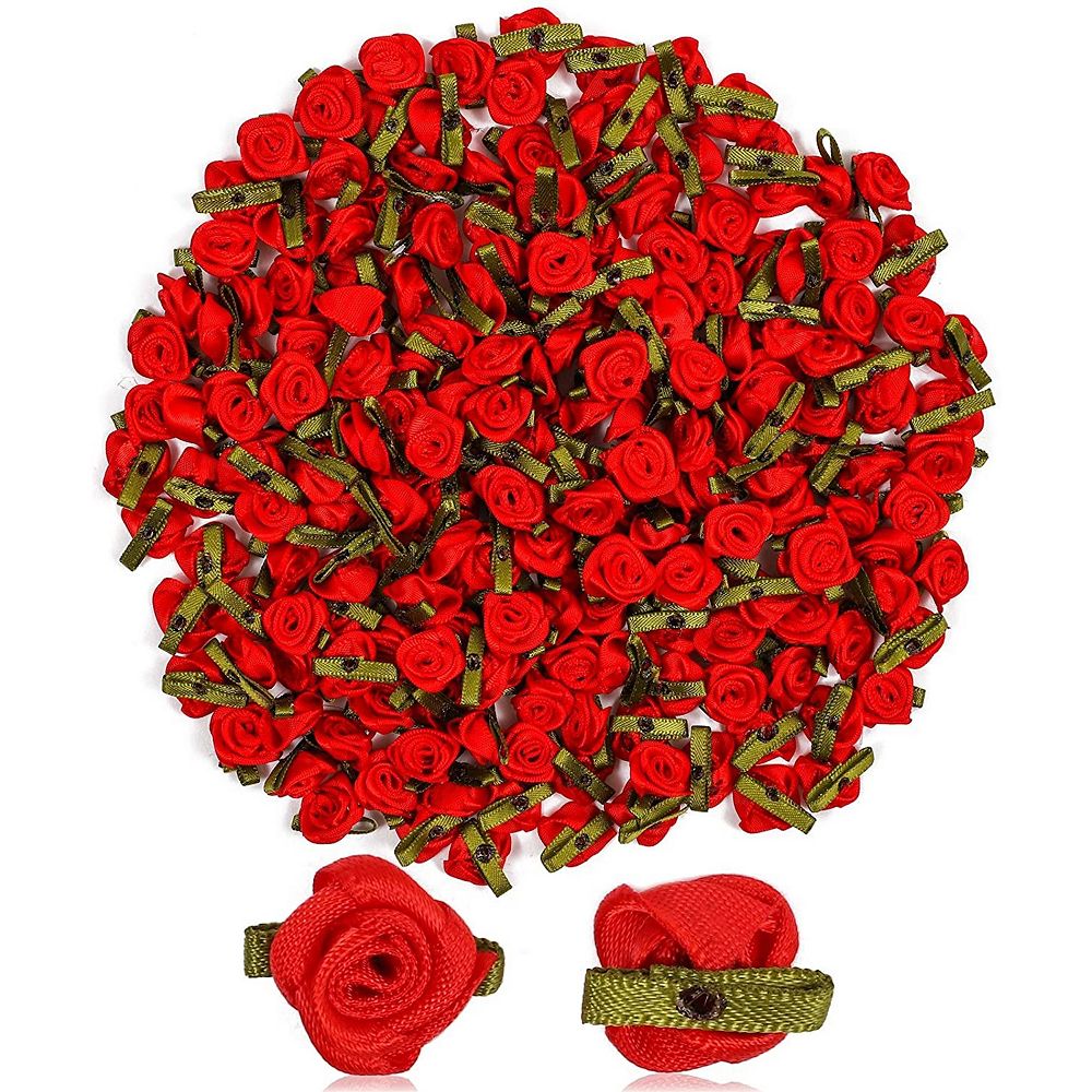 200x Valentine Day Artificial Ribbon Red Rose Flower Head For Wedding ...