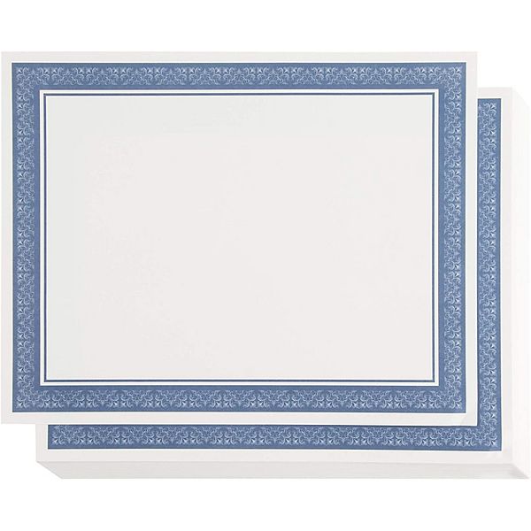 50 Pack Blank Certificate Printer Paper Blue Floral Border 8.5" X 11"