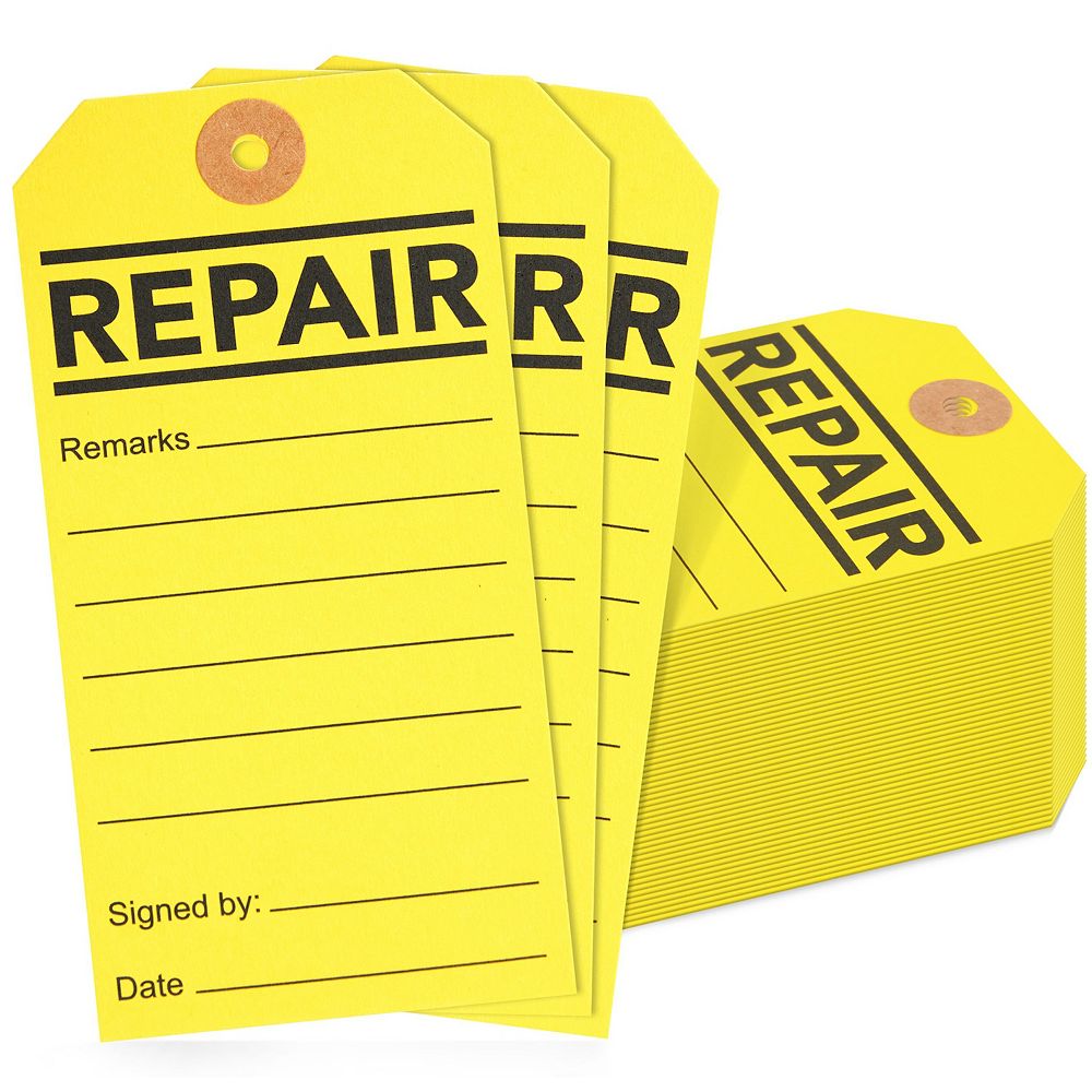 100-pack Yellow Equipment Repair Tags For Broken Machinery, 2.6 X 5.25"