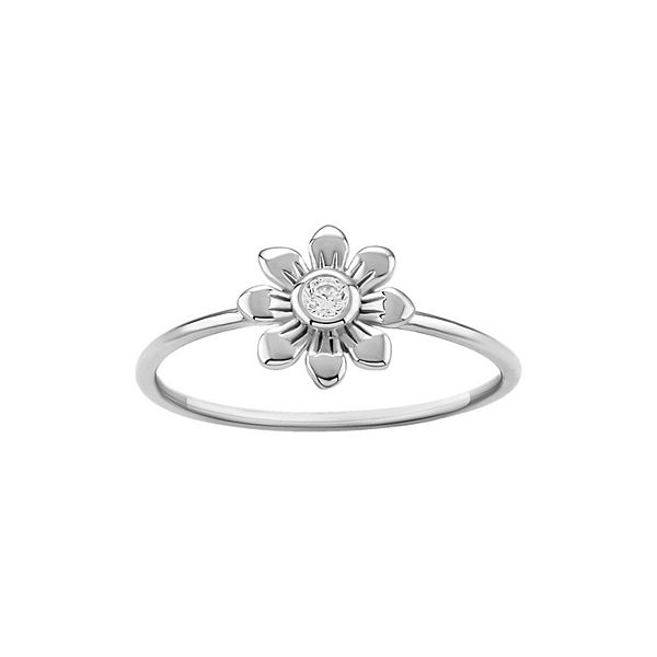 PRIMROSE Sterling Silver Round Cubic Zirconia Polished Flower Band Ring
