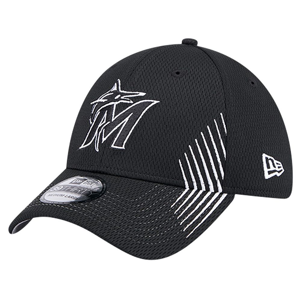 Men's New Era Black Miami Marlins Active Dash Mark 39THIRTY Flex Hat
