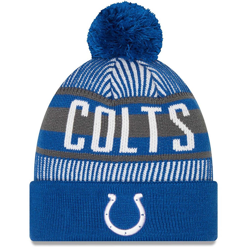 Men's New Era Royal Indianapolis Colts Striped Cuffed Knit Hat with Pom