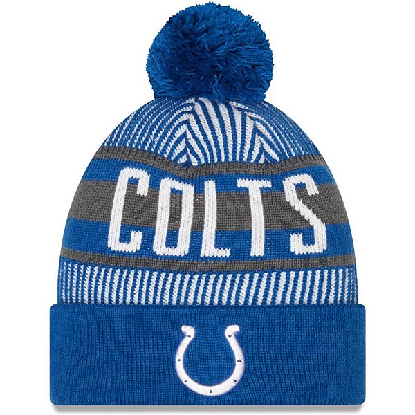 Men's New Era Royal Indianapolis Colts Striped Cuffed Knit Hat with Pom