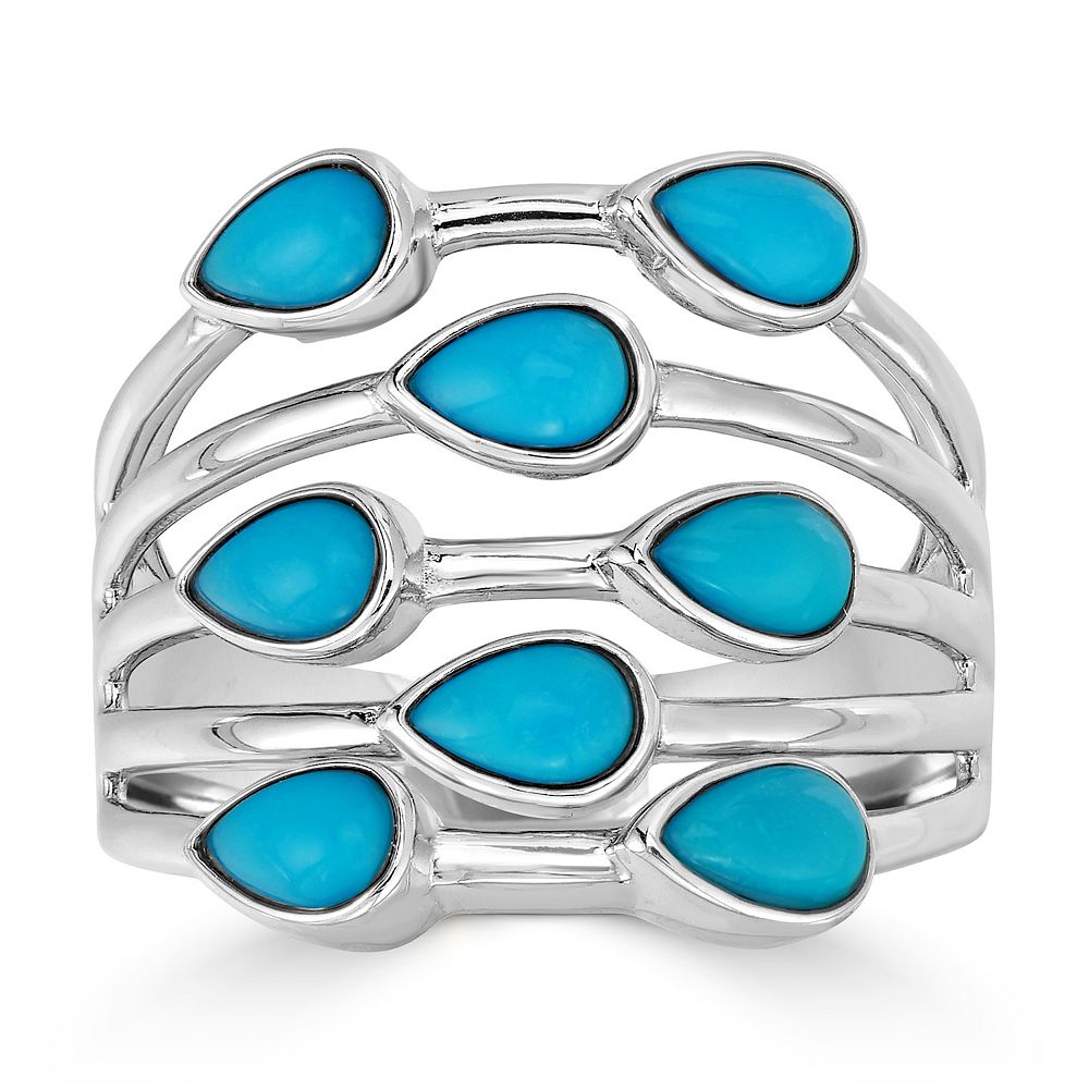 Gemistry Sterling Silver Genuine Turquoise Multi Row Ring