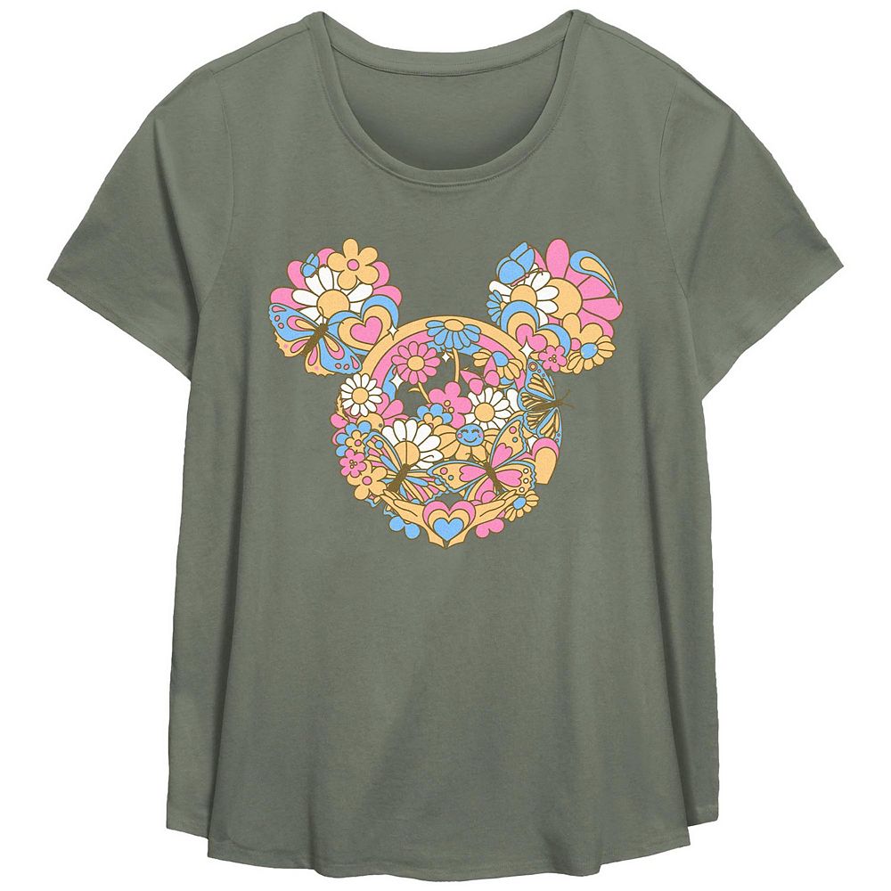 Disney's Mickey Mouse Flowers And Butterflies Head Plus Size Scoop Hem ...