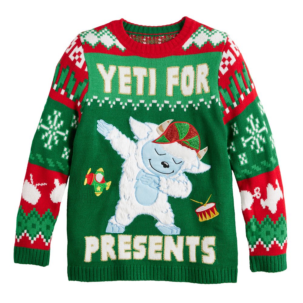 Boys 8-20 Long Sleeve Yeti For Presents Ugly Christmas Sweater