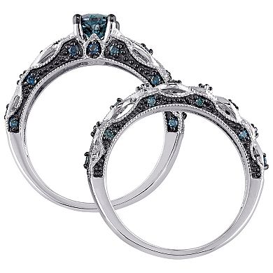 Stella Grace 10k White Gold 1 Carat T.W Blue Diamond Bridal Ring Set