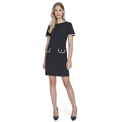 Women's Andrew Marc Short Sleeve Crew Neck Flap Pocket Dress