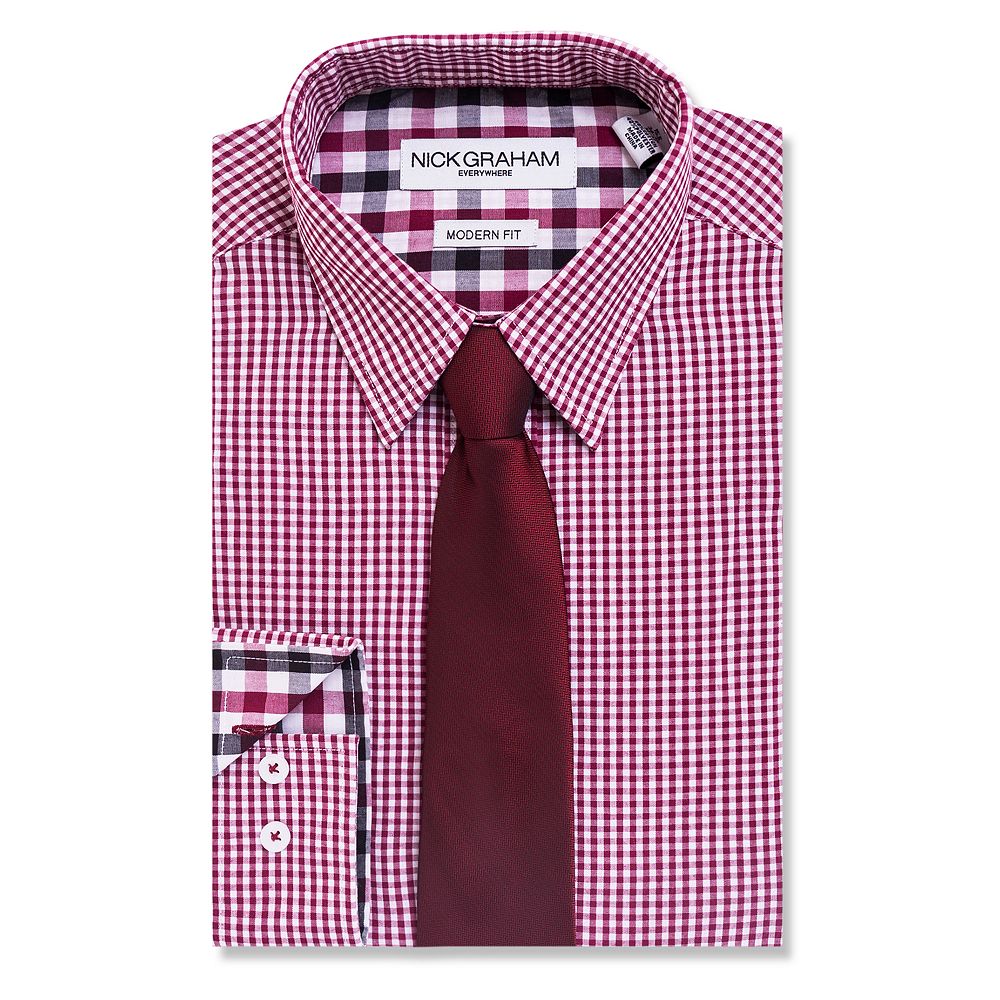 Men's Nick Graham Modern-Fit Stretch Dress Shirt & Tie Set