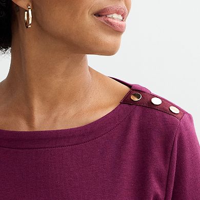 Women's Croft & Barrow® 3/4-Sleeve Button Shoulder Top