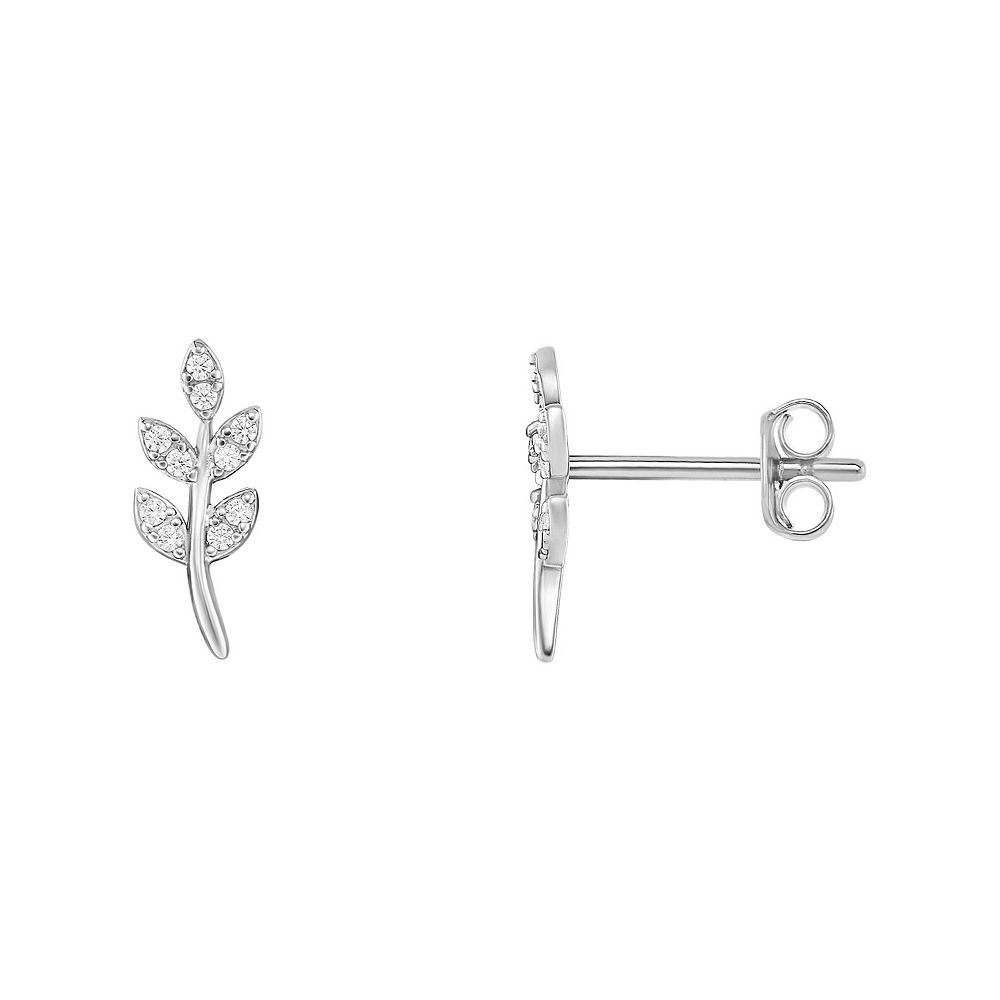 PRIMROSE Sterling Silver Cubic Zirconia Leaf Stud Earrings