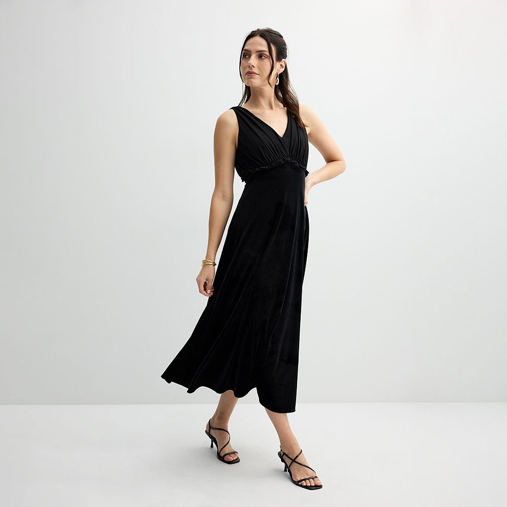 Women's Taylor V Neck Chiffon and Velvet Dress