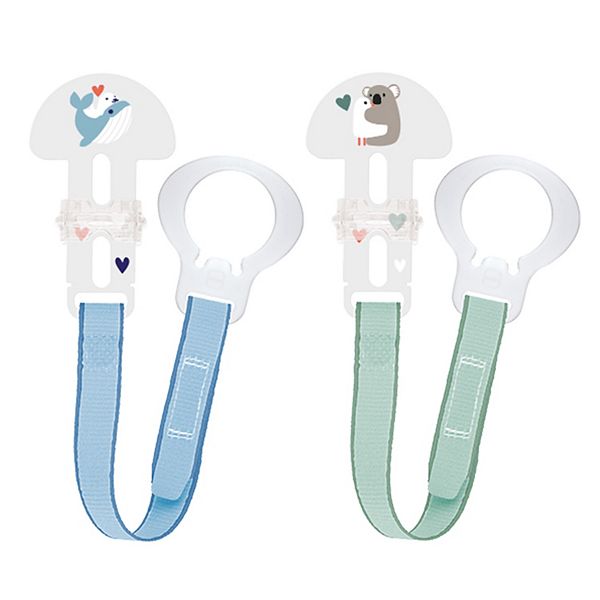 MAM 2 Clips for Pacifiers with Fasteners and Flexible Rings