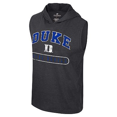 Men's Colosseum Black Duke Blue Devils Varsity Sleeveless Hoodie Tank Top