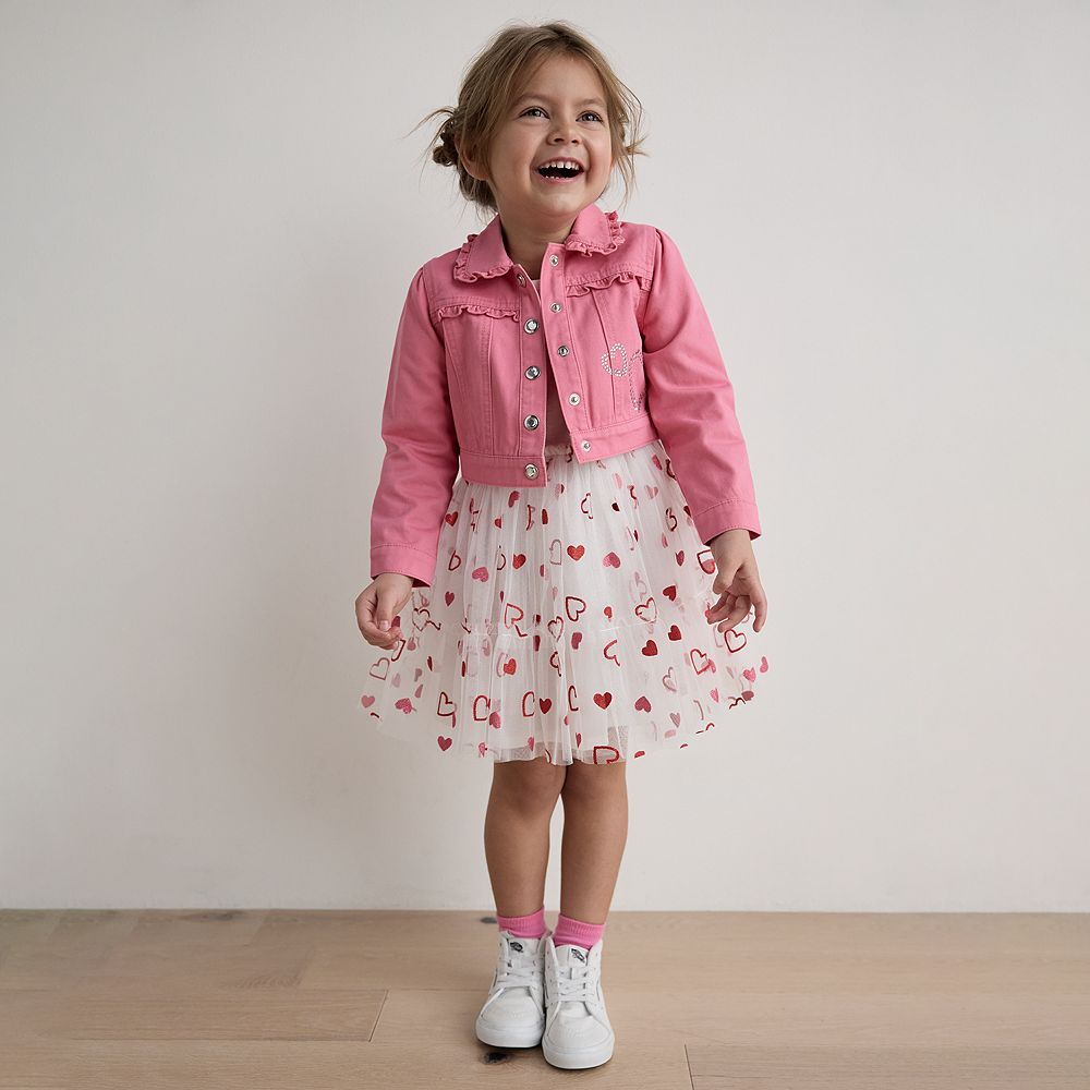 Toddler Girl Little Lass 3-pc. Hearts Dress, Jacket & Hair Accessory Set