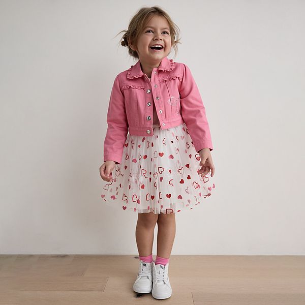 Toddler Girl Little Lass 3-pc. Hearts Dress, Jacket & Hair Accessory Set