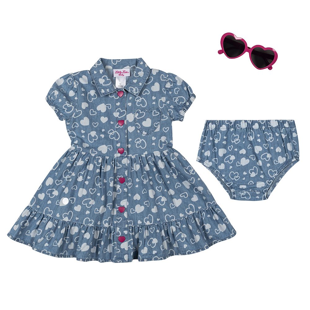 Baby & Toddler Girl Little Lass 2-pc. Hearts Denim Dress & Sunglasses Set