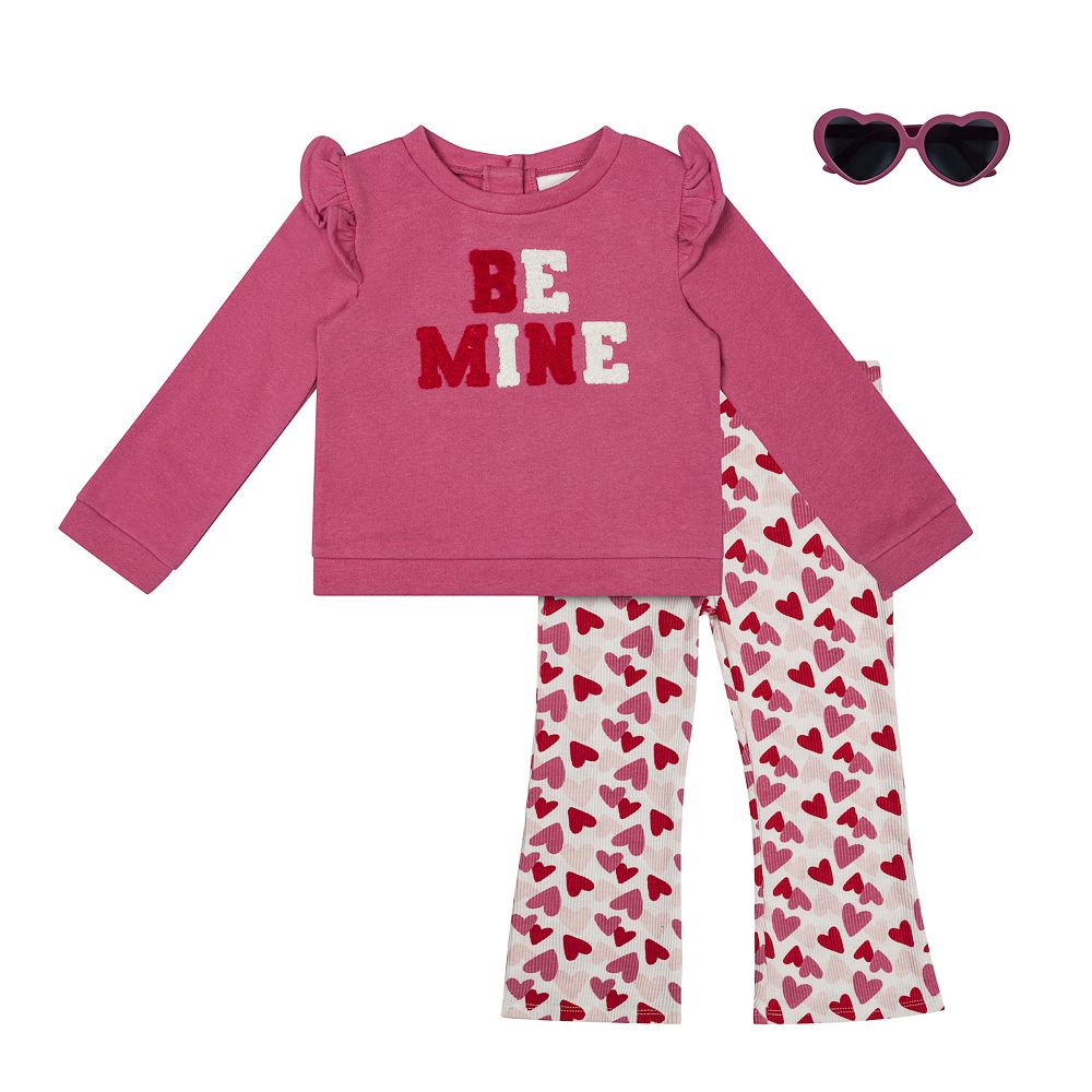 Baby & Toddler Girl Little Lass 3-pc. Be Mine Top, Pants & Sunglasses Set
