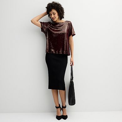 Women's Nine West Short Sleeve Sequin Mesh Party Top