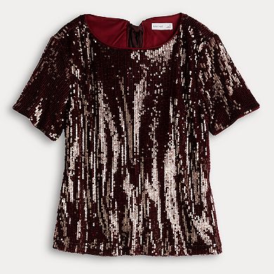 Women's Nine West Short Sleeve Sequin Mesh Party Top