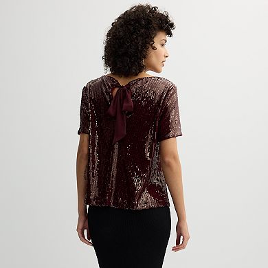 Women's Nine West Short Sleeve Sequin Mesh Party Top