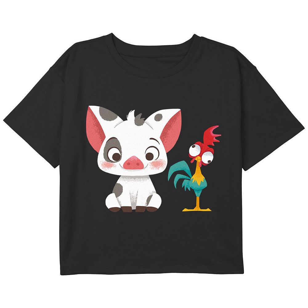 Disney's Moana Pua And Hei Hei Cartoony Girls 7-16 Cropped Graphic Tee