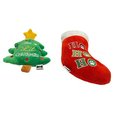 Woof Tree & Stocking Dog Toys 2-piece Set