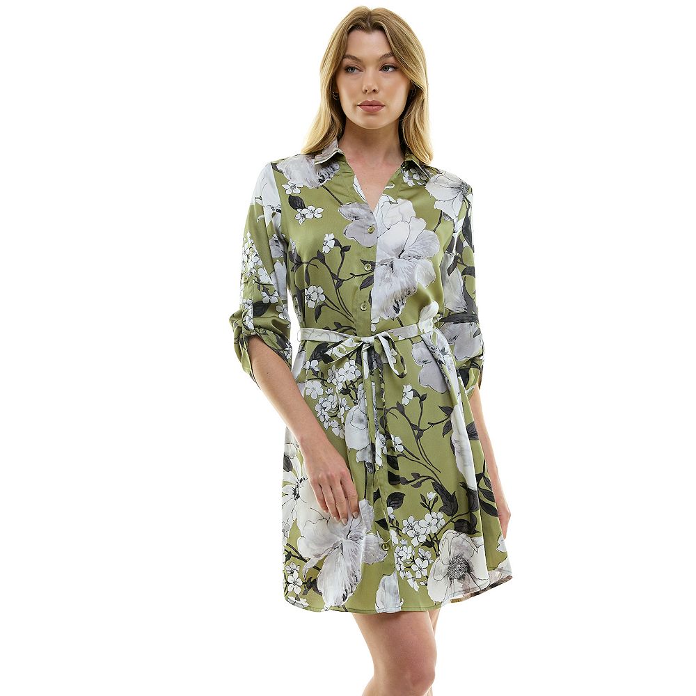 Women's Luxology Johnny Collar Satin Button Front Dress