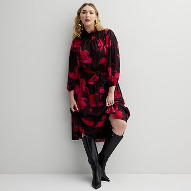 Plus Size Nine West High Neck Midi Dress