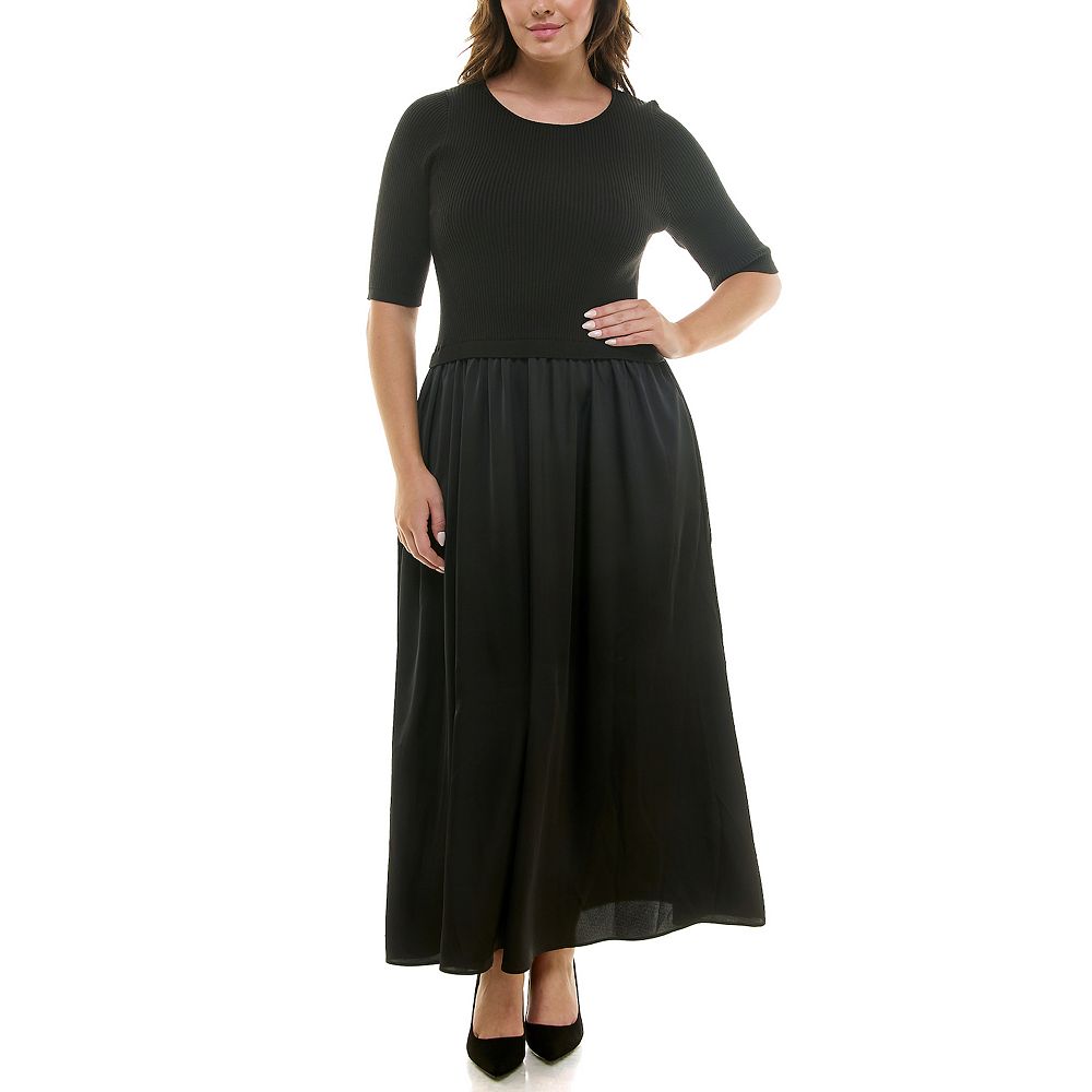Plus Size Taylor Knit Top Satin Skirt Maxi Dress
