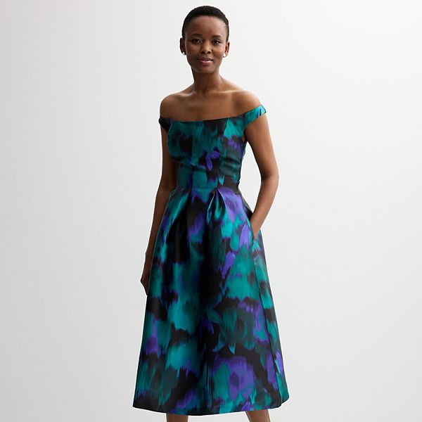 Women's Donna Ricco Off the Shoulder A-Line Midi Dress