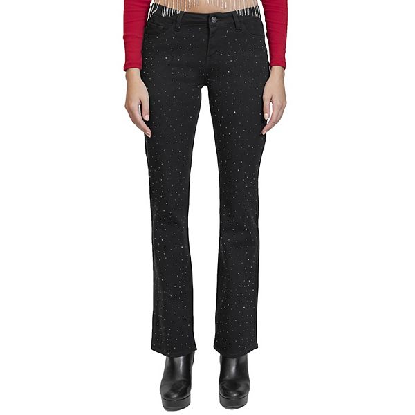 Juniors' madden girl Rhinestone Embellished Mid Rise Bootcut Jeans