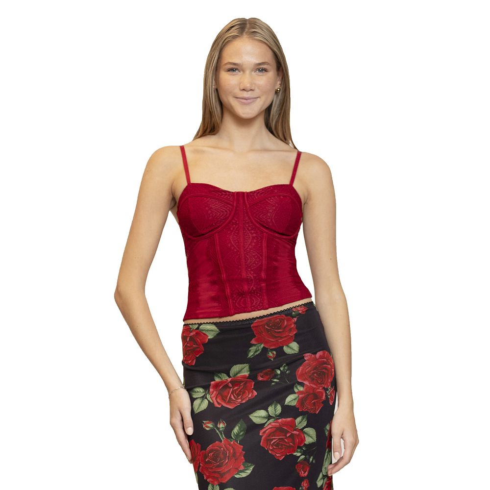 Juniors' madden girl Scallop Edge Lace Trim Bustier Tank Top