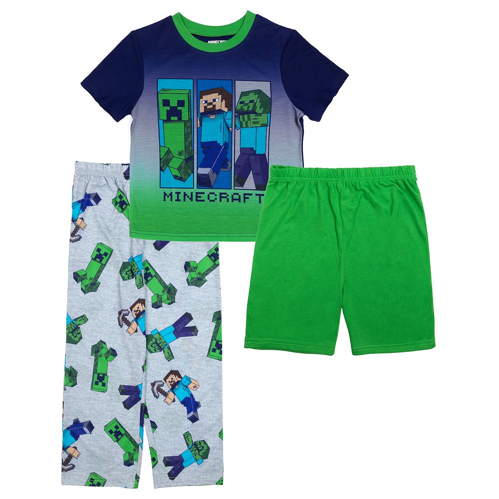 Boys 6-12 Minecraft Steve & Friends 3-Piece Pajama Top, Pajama Pants ...