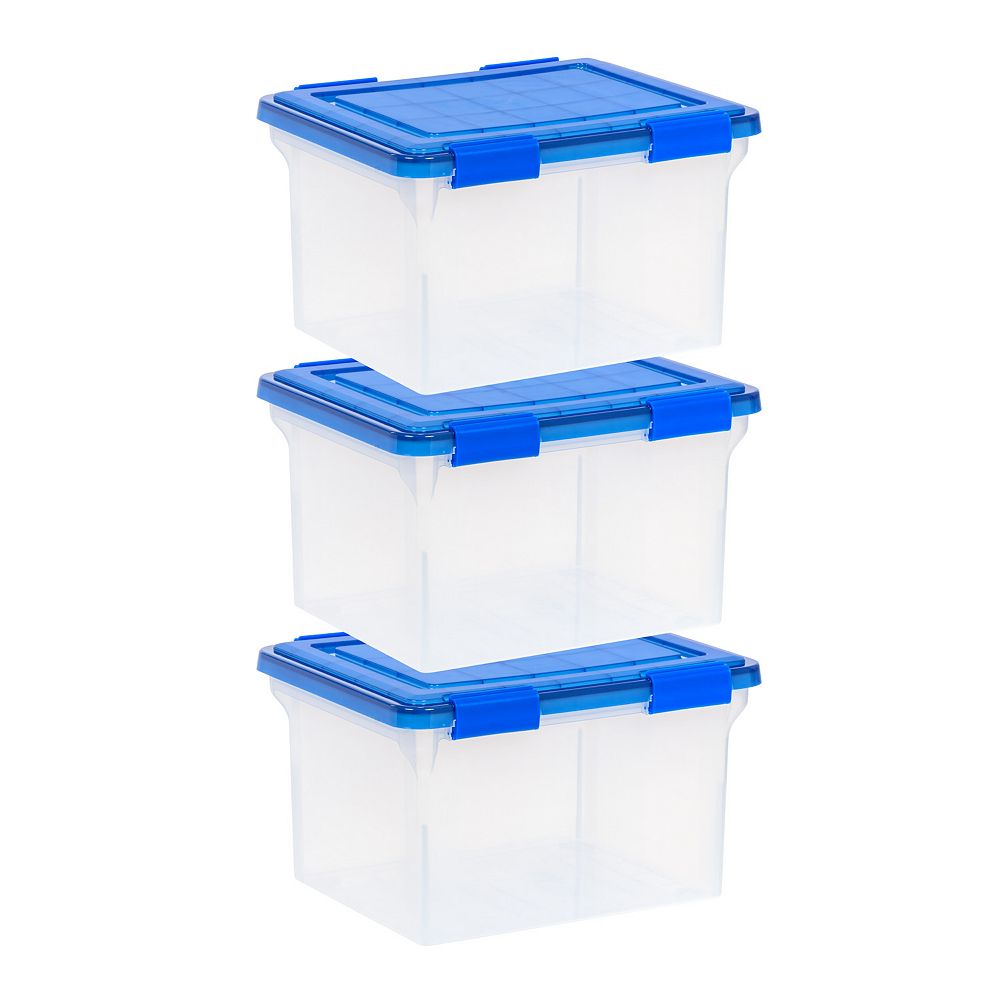 Iris Airtight Plastic Storage File Box with Lid - Clear/Blue 3-Pack