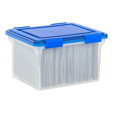 Iris Airtight Plastic Storage File Box with Lid - Clear/Blue 3-Pack