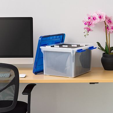 Iris Airtight Plastic Storage File Box with Lid - Clear/Blue 3-Pack