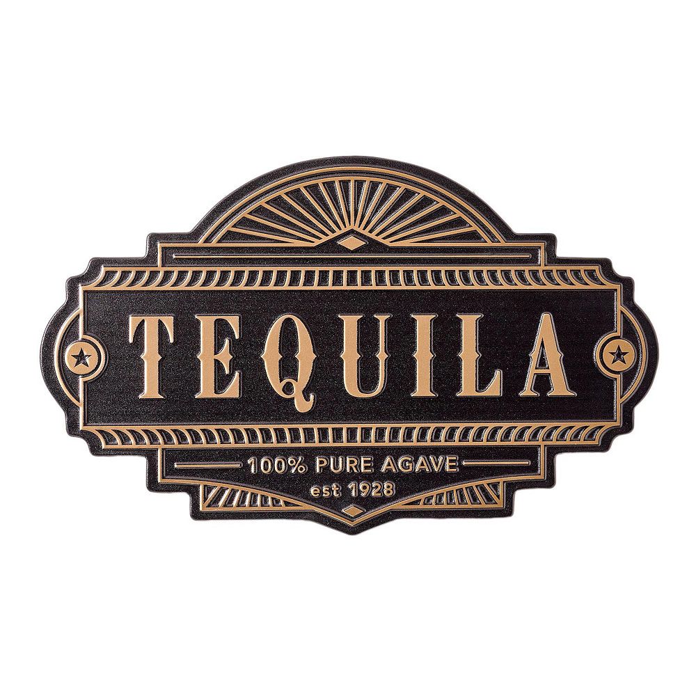 American Art Décor Tequila Embossed Black and Gold Metal Bar Sign