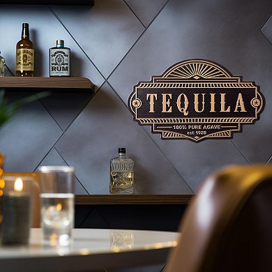 American Art Décor Tequila Embossed Black and Gold Metal Bar Sign
