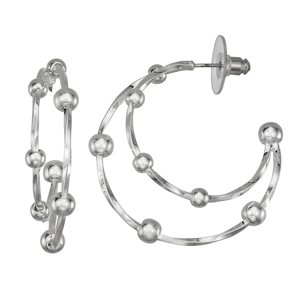 Napier Silver Tone Yours Truly Double C Hoop Earrings