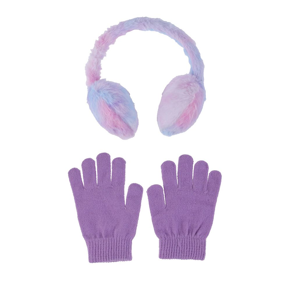 Girls Elli by Capelli Tie Dye Faux-Fur Adjustable Halo Earmuffs & Glove Set