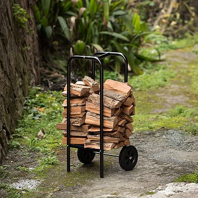 Indoor and Outdoor Patio Steel Firewood Log Carrier, Wood Rack Storage ...