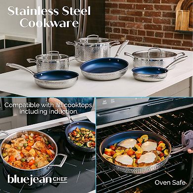 Blue Jean Chef 9-piece Stainless Steel Cookware Set, Hammered Finish ...
