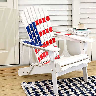 LuxenHome Adirondack Usa Flag Patriotic Outdoor Wood Chair