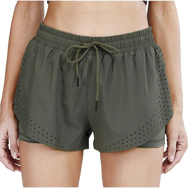 Women's Running Double Layer Fitness Workout Athletic Shorts